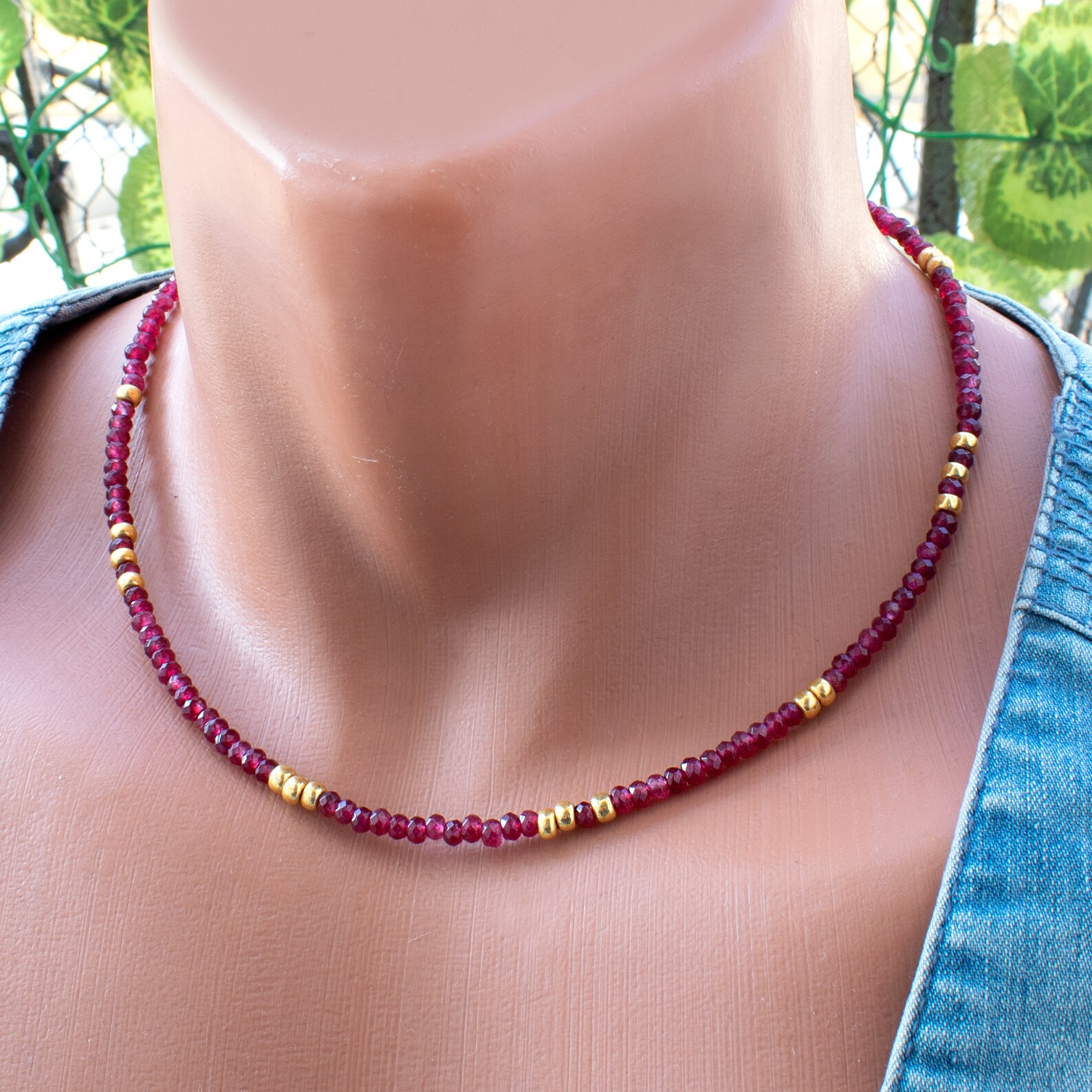 Red Ruby Quartz Necklace W Gold Accents Stacking, Layering, Dainty ...