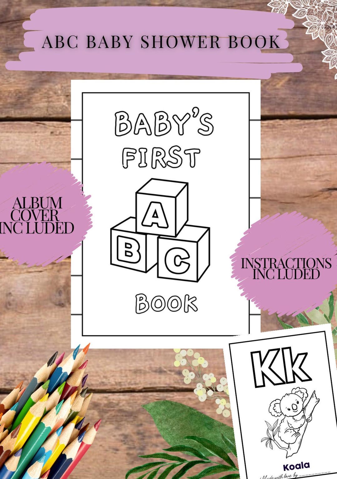 Baby Shower ABC Book, First Alphabet Book, Baby's First ABC Book, - Etsy