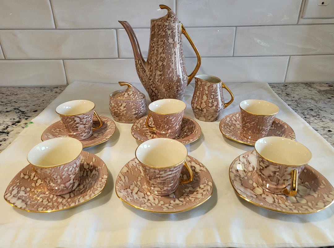 Vintage Chodziez Polish Porcelain Pink/mauve Marbelized Demitasse Set - Etsy