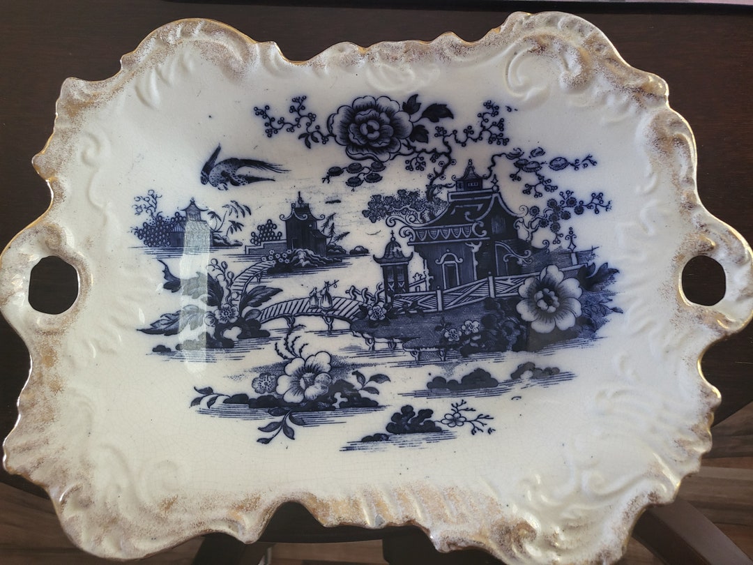 T. Rathbone Flow Blue Large Platter in the Burmese Feudal Pattern - Etsy
