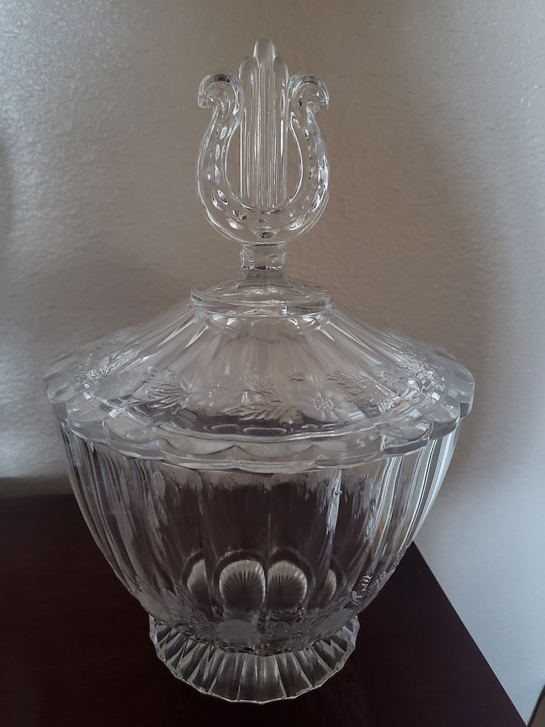 Heavy Crystal Lidded Candy Jar With Harp/lute Finial - Etsy