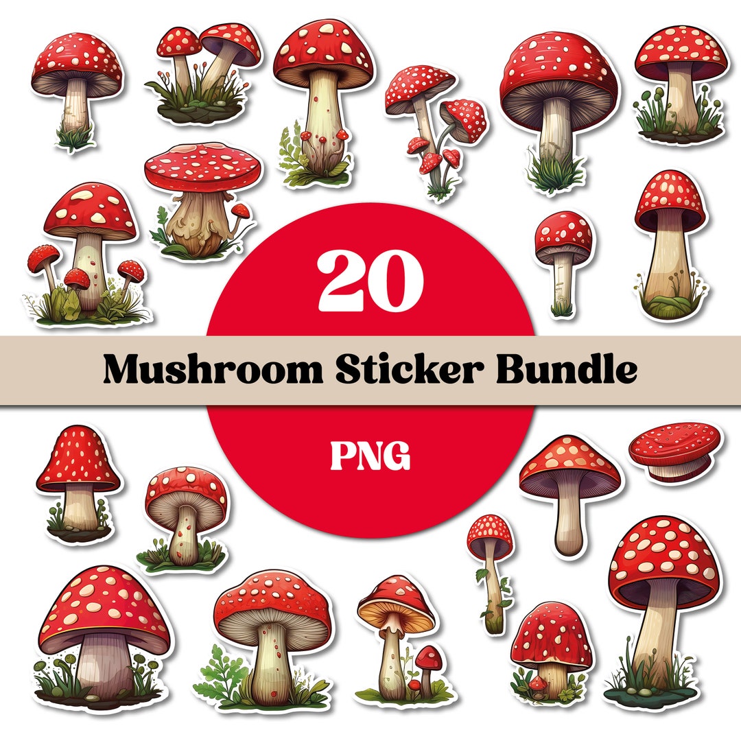 Red Mushrooms Stickers, Printable Cute Fungi PNG, Toadstool Download ...