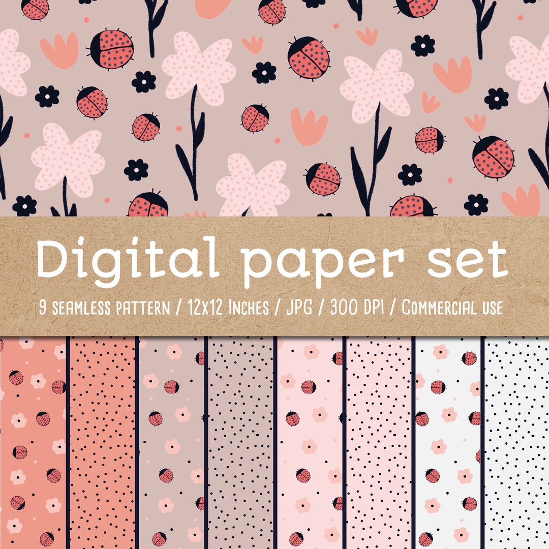Ladybugs Pastel Seamless Digital Papers, Ladybirds Scrapbook Pattern ...