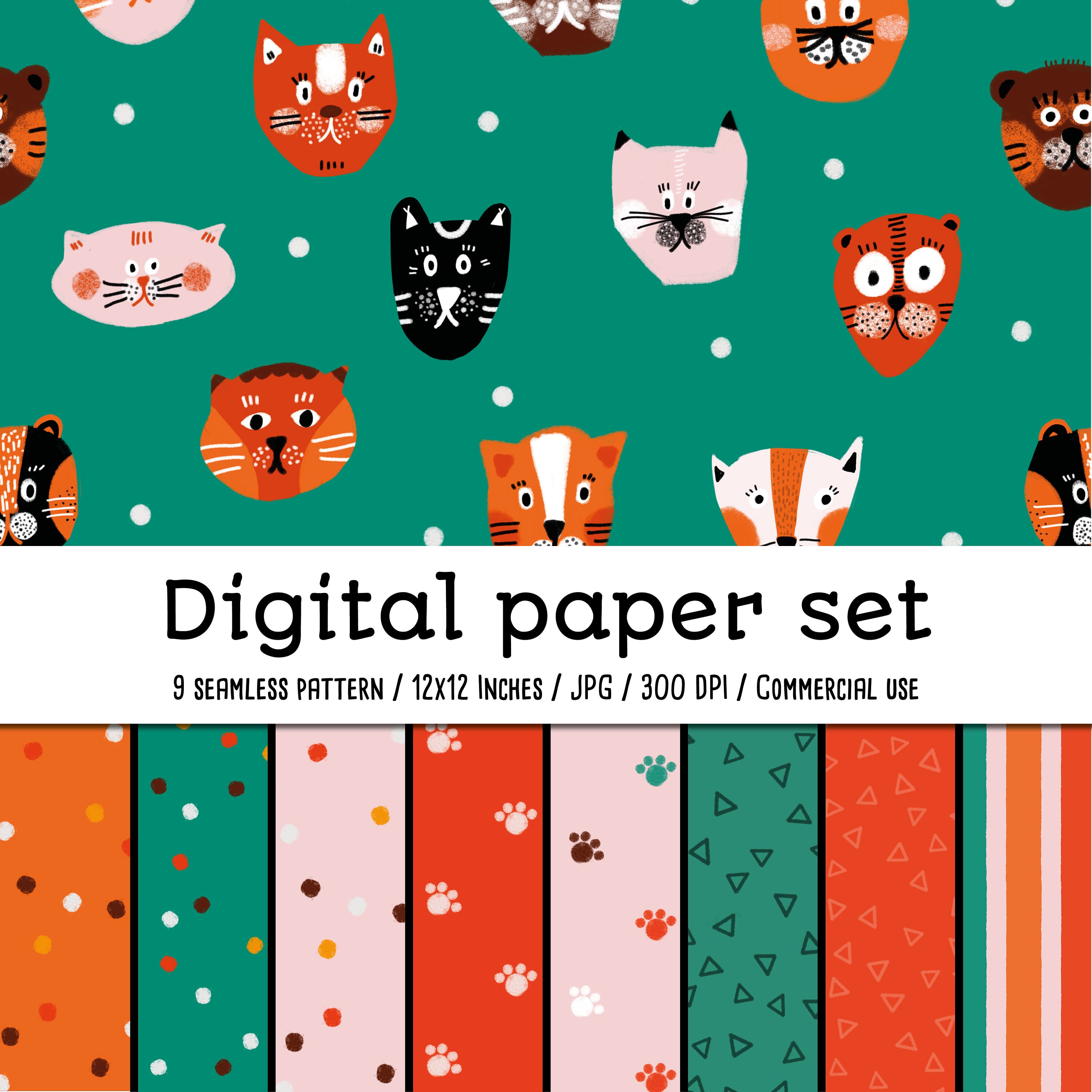 Printable Digital Cats Paper Seamless Scrapbook Cat Pattern - Etsy