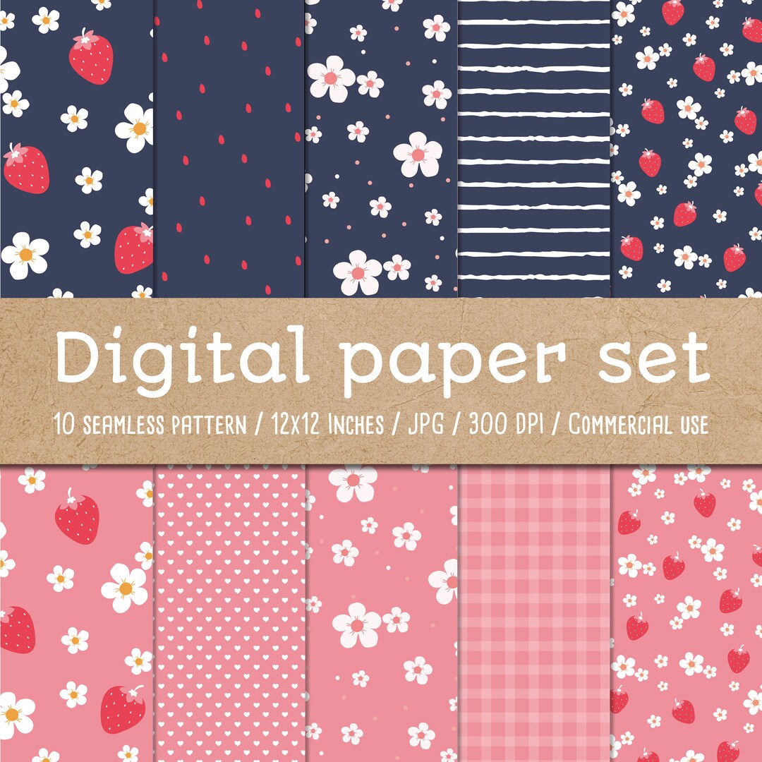 Strawberry Digital Paper. Strawberry Pattern. Seamless Papers. Floral ...