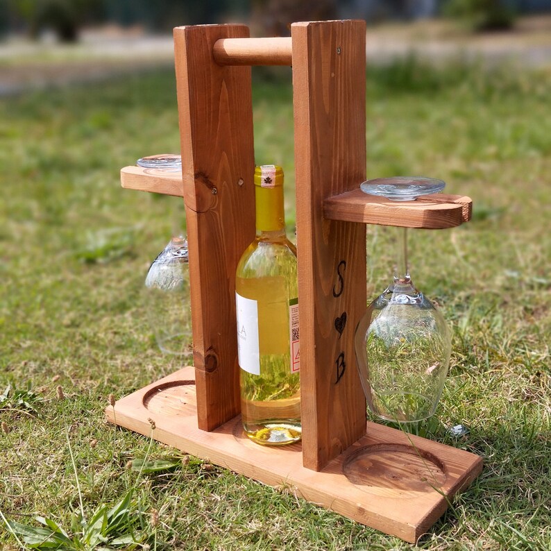 Custom Outdoor Wood Wine Table & Charcuterie Tray, 5th Anniversary Wood ...