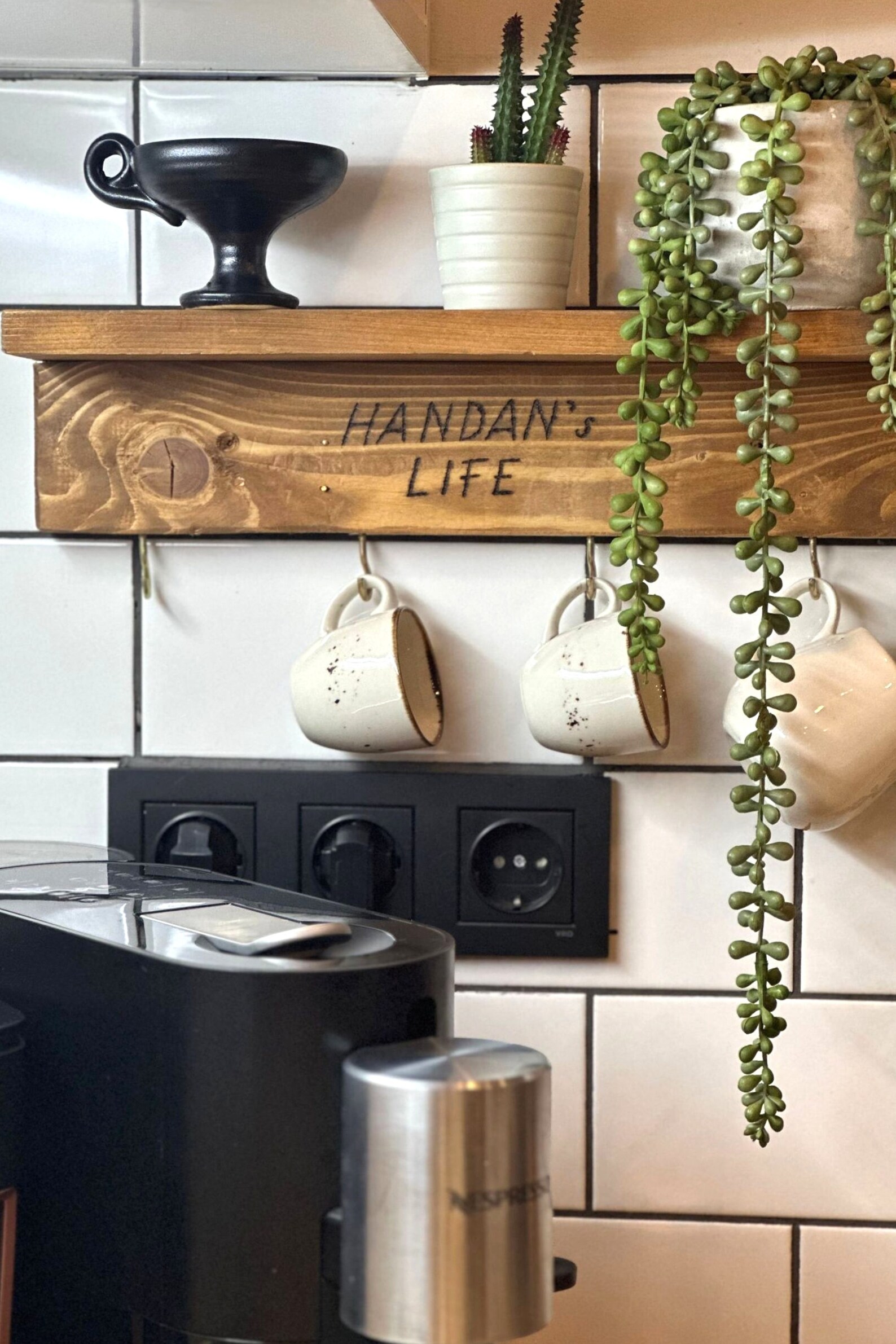 Personalized Wooden Shelf With Coffee Mug Hook, 4 Cup Coffee Mug Holder ...