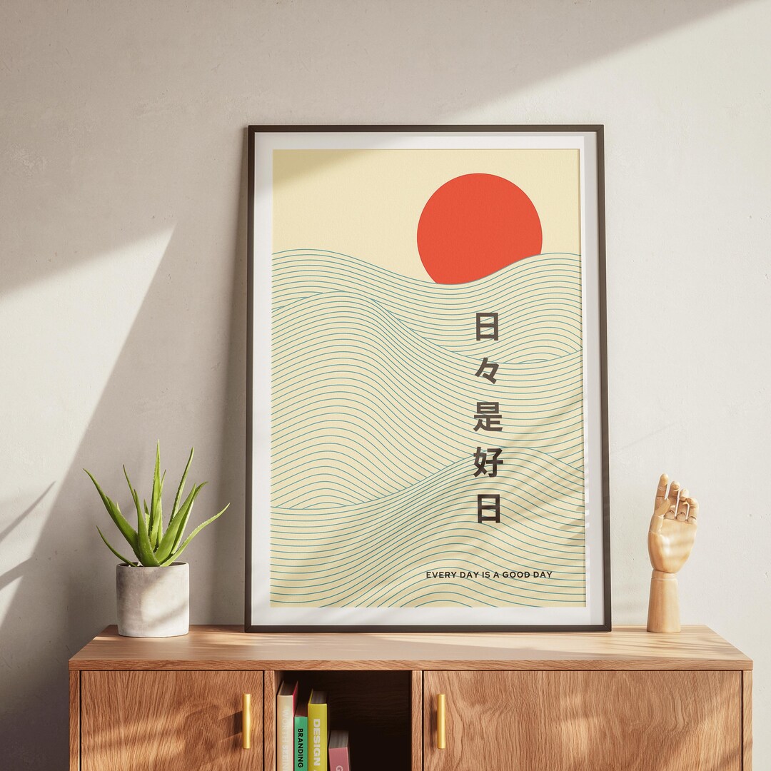 Japanese Zen Poster – Every Day Good Day Art, Minimalist Wave Art ...