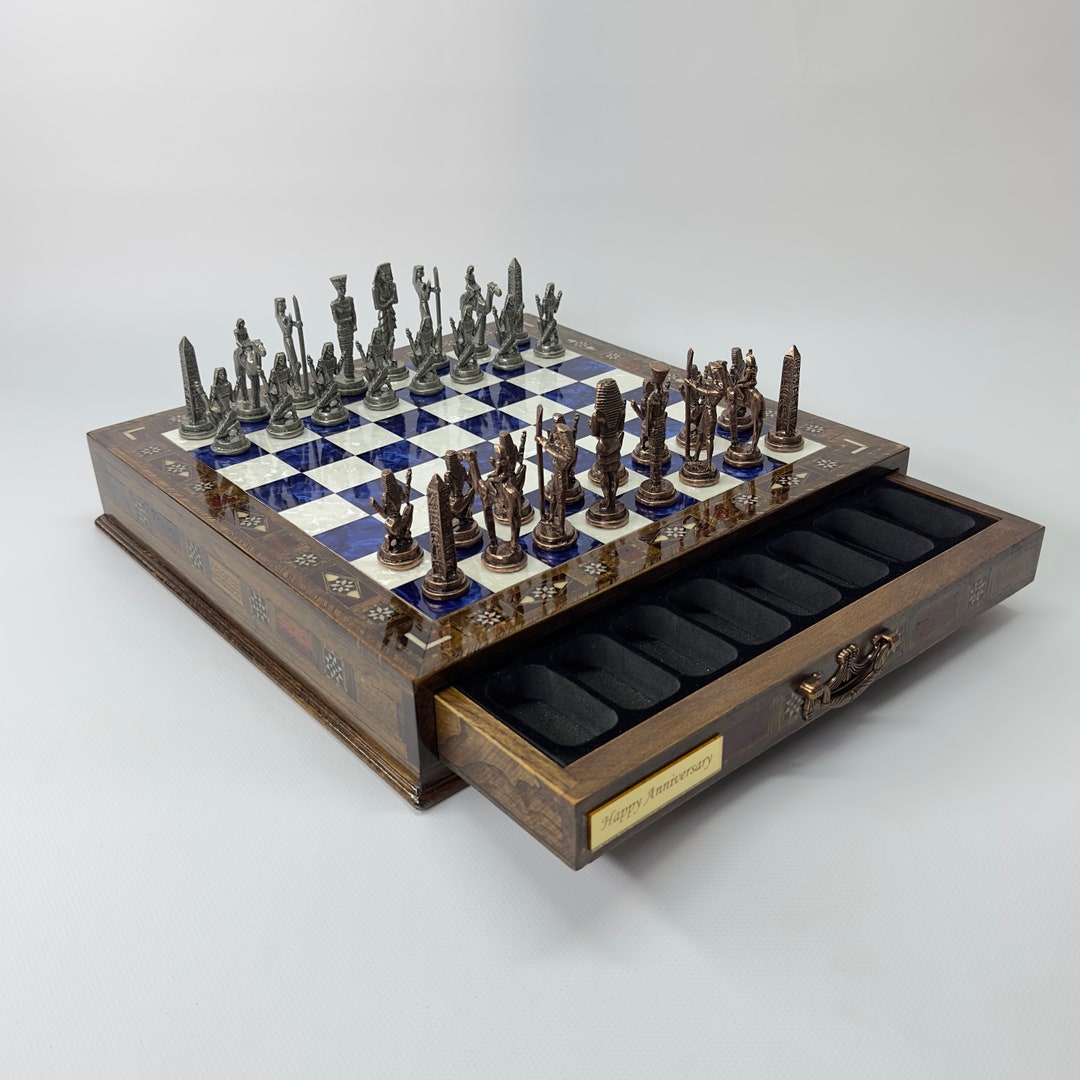 Wooden Handmade Chess Set, Personalized Wooden Chess Board With Storage ...