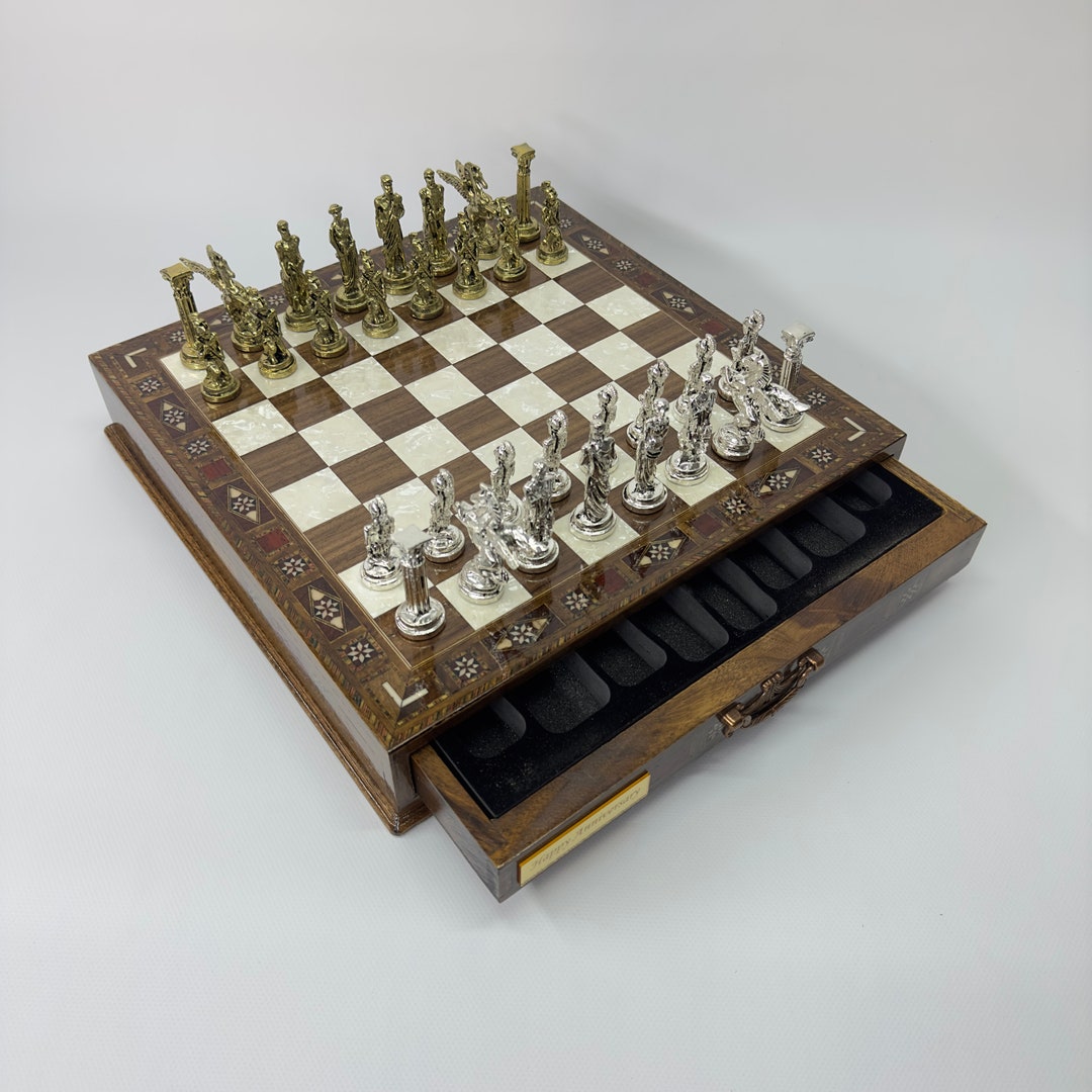 Wooden Handmade Chess Set, Personalized Wooden Chess Board With Storage ...