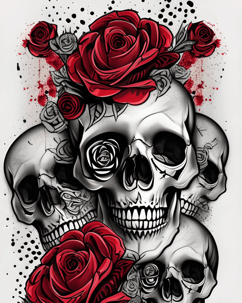 Realistic Human Skull SVG Trash Polka Tattoo Style Graphic - Etsy