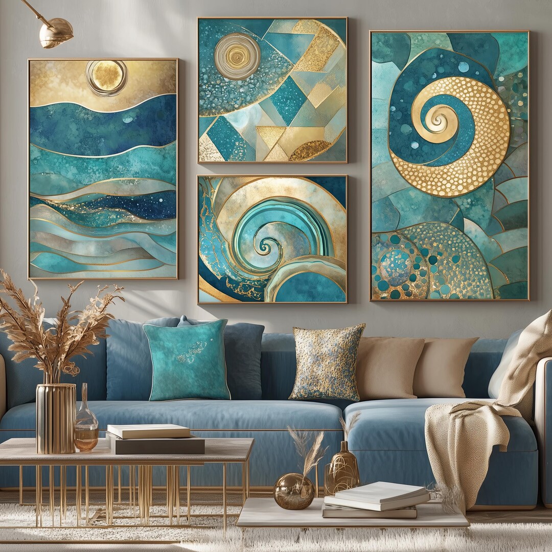 Aquatic Themed Wall Art, Ocean Colors Geometric Art, Home Decor Prints ...