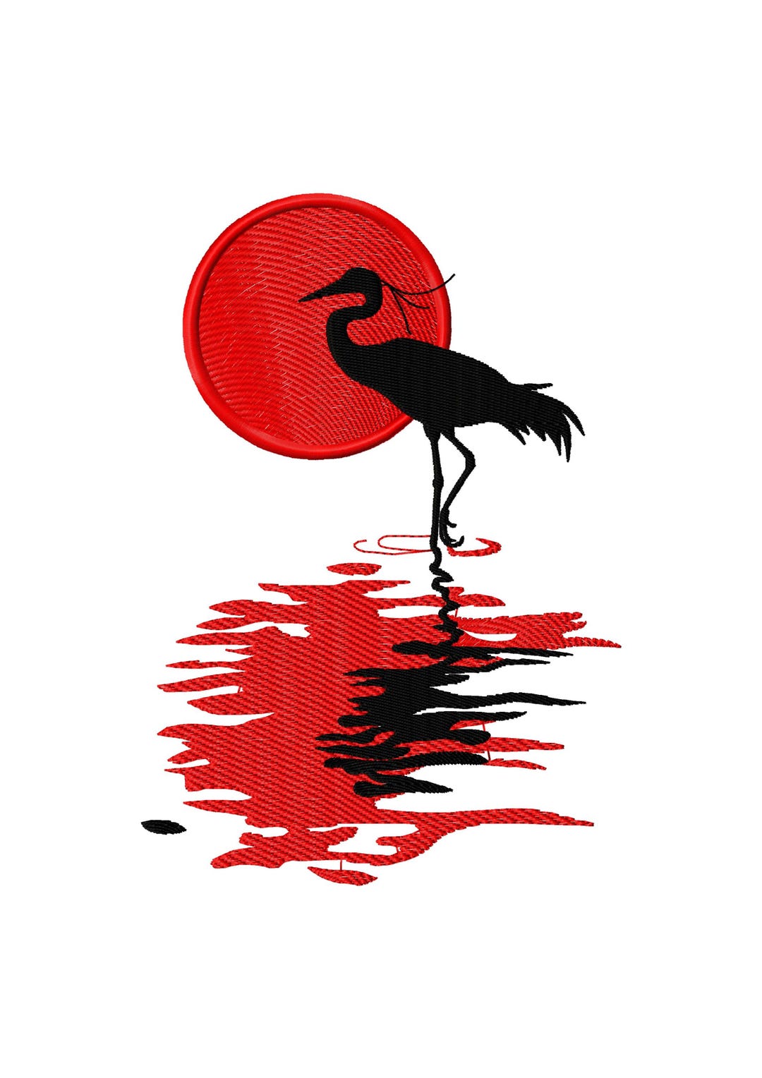 Japanese Crane Embroidery Design: Oriental Bird, Red Sun (multi-format ...