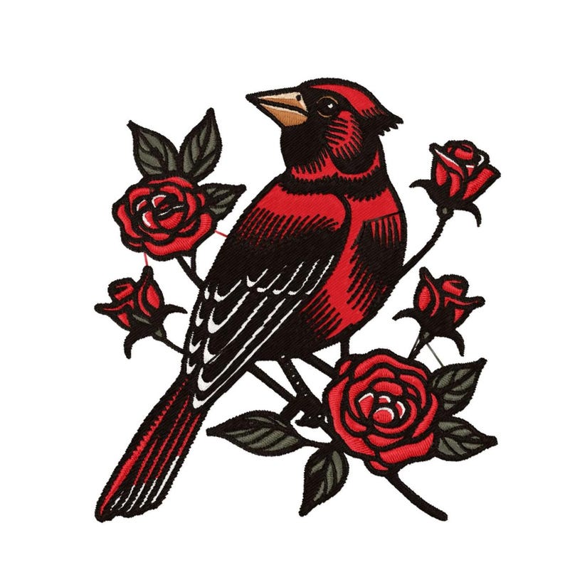 Cardinal Bird With Rose Embroidery Design – Floral Machine Pattern ...