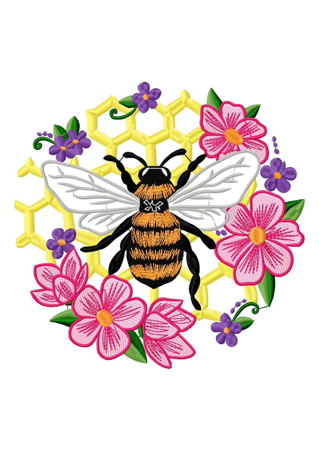 Bee Embroidery Design - Floral Honeycomb Pattern (instant Download) - Etsy