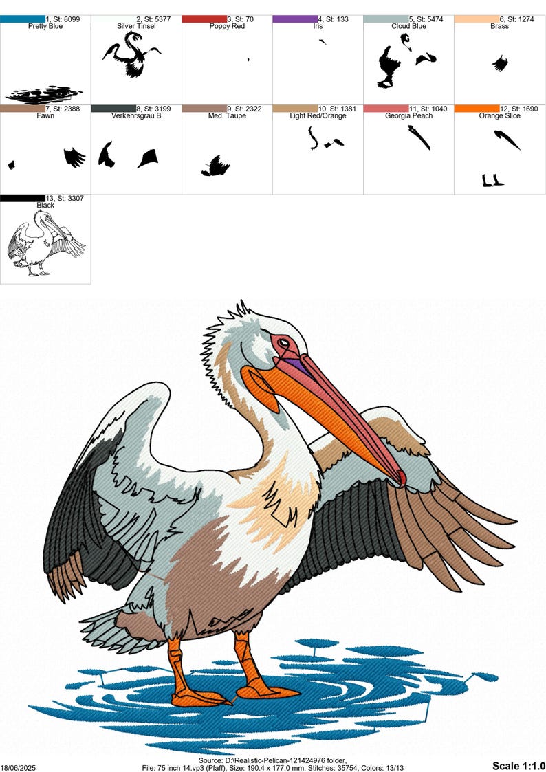 Realistic Pelican Embroidery Design | Sea Bird Machine Embroidery File ...