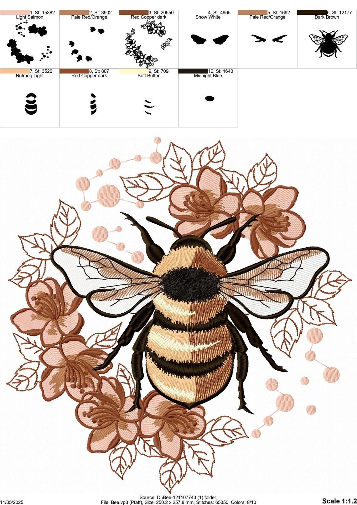 Bee Embroidery Design: Vintage Floral Wreath (digital File) - Etsy