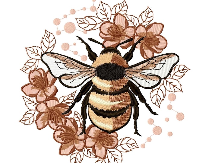 Bee Embroidery Design: Vintage Floral Wreath (digital File) - Etsy