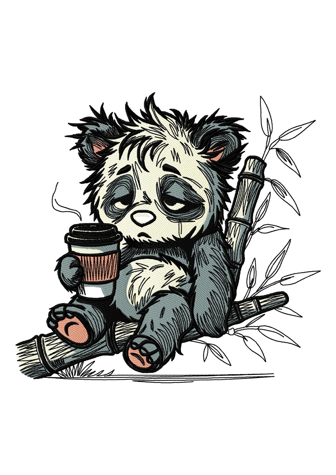 Tired Panda Embroidery Design: Sleepy Coffee Bear (digital Machine File ...