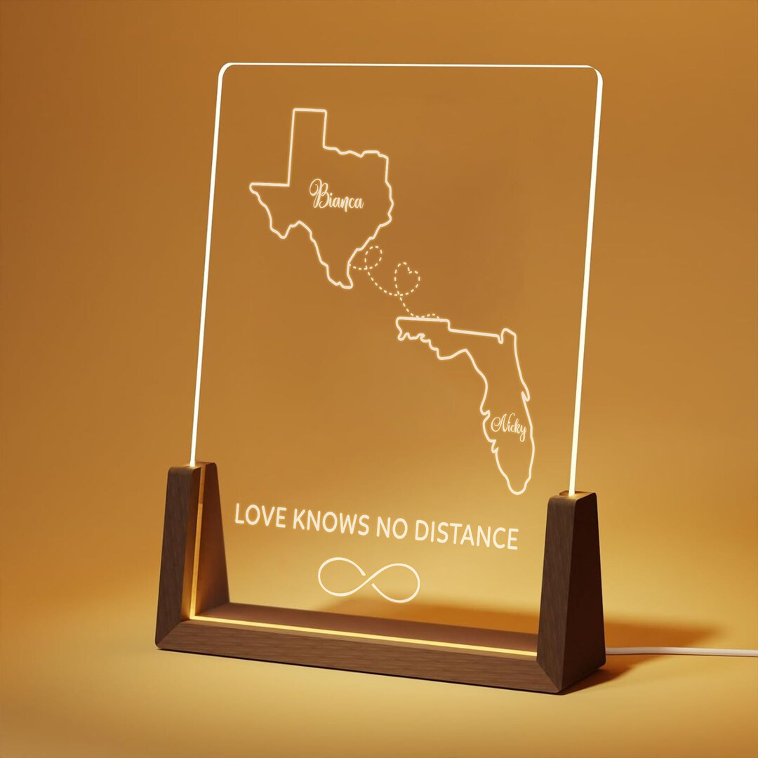 Personalized Long Distance Heart Night Lamp - Custom Couple Gift for ...