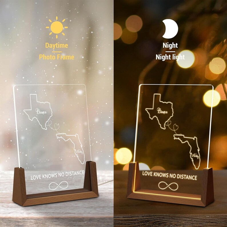 Personalized Long Distance Heart Night Lamp - Custom Couple Gift for ...