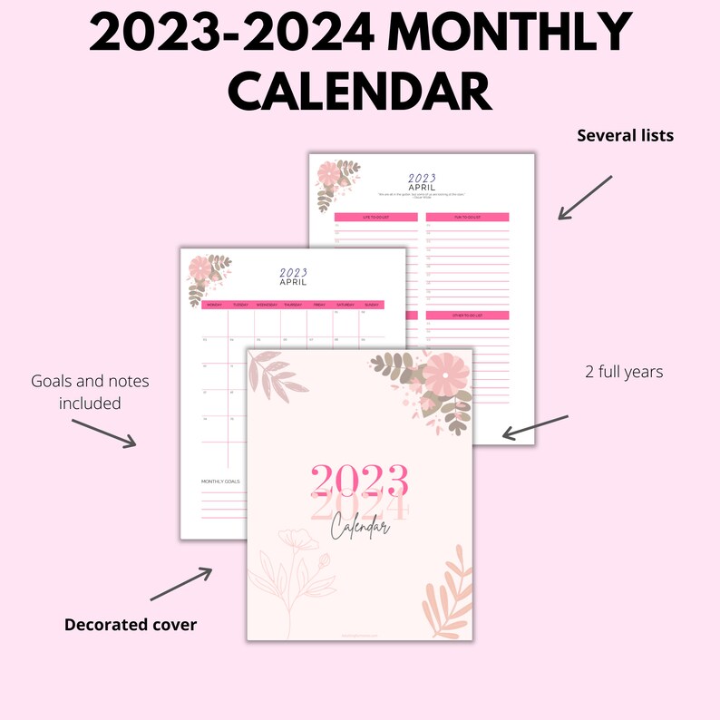 2023-2024 Monthly Calendar - Etsy