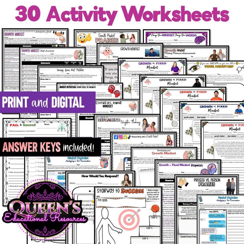 Growth Mindset Activities Growth Mindset Worksheets Positive ...