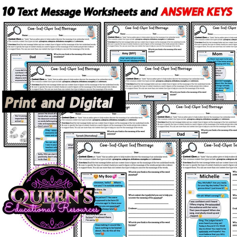 Context Clues Text Messaging Worksheets, Practice Worksheets ...