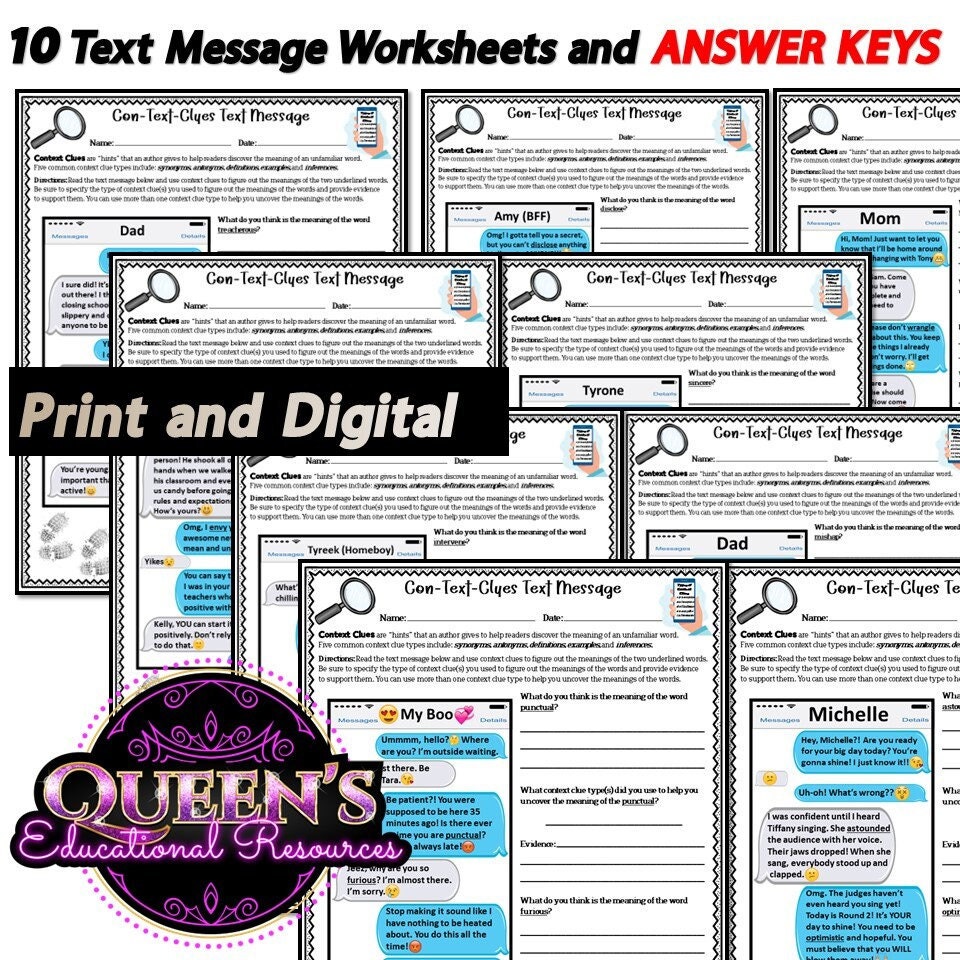 Context Clues Text Messaging Worksheets, Practice Worksheets ...