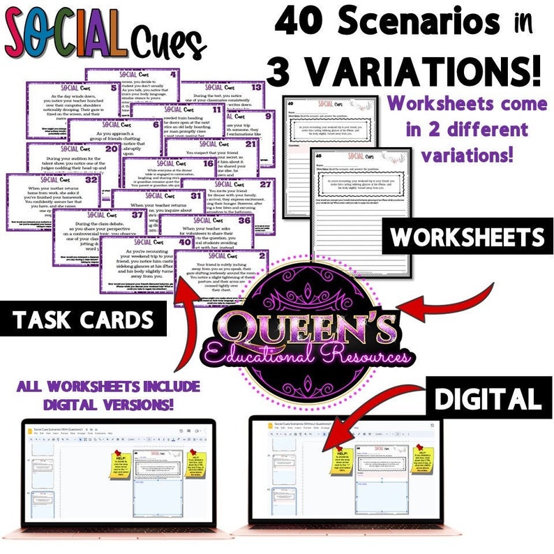 Social Cues Scenarios | Nonverbal Cues | Body Language Activities | Social Cues Worksheets ...