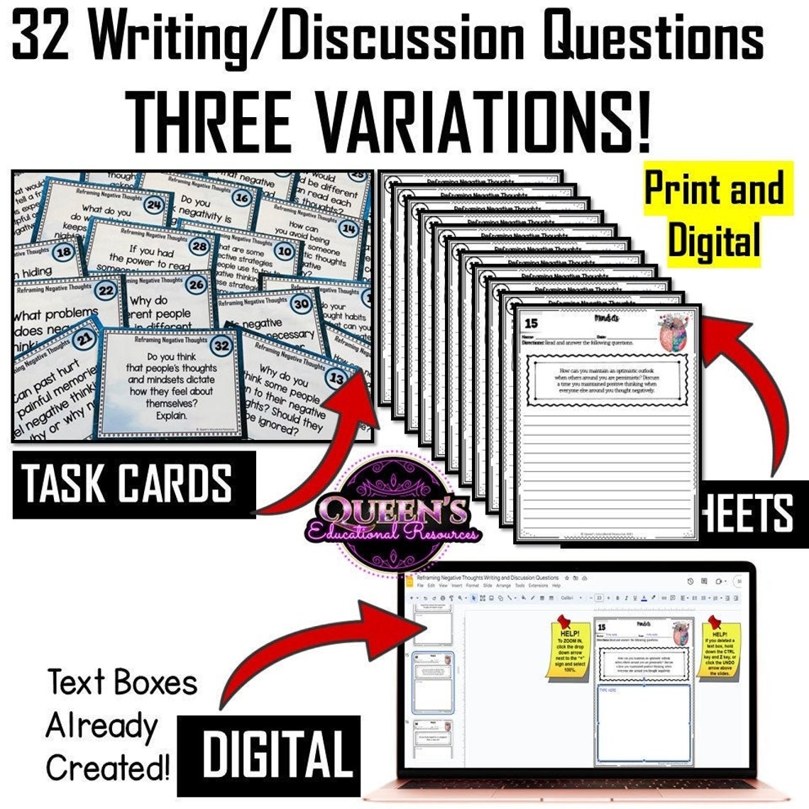Growth Mindset, Reframing Negative Thoughts Questions, Reflection ...