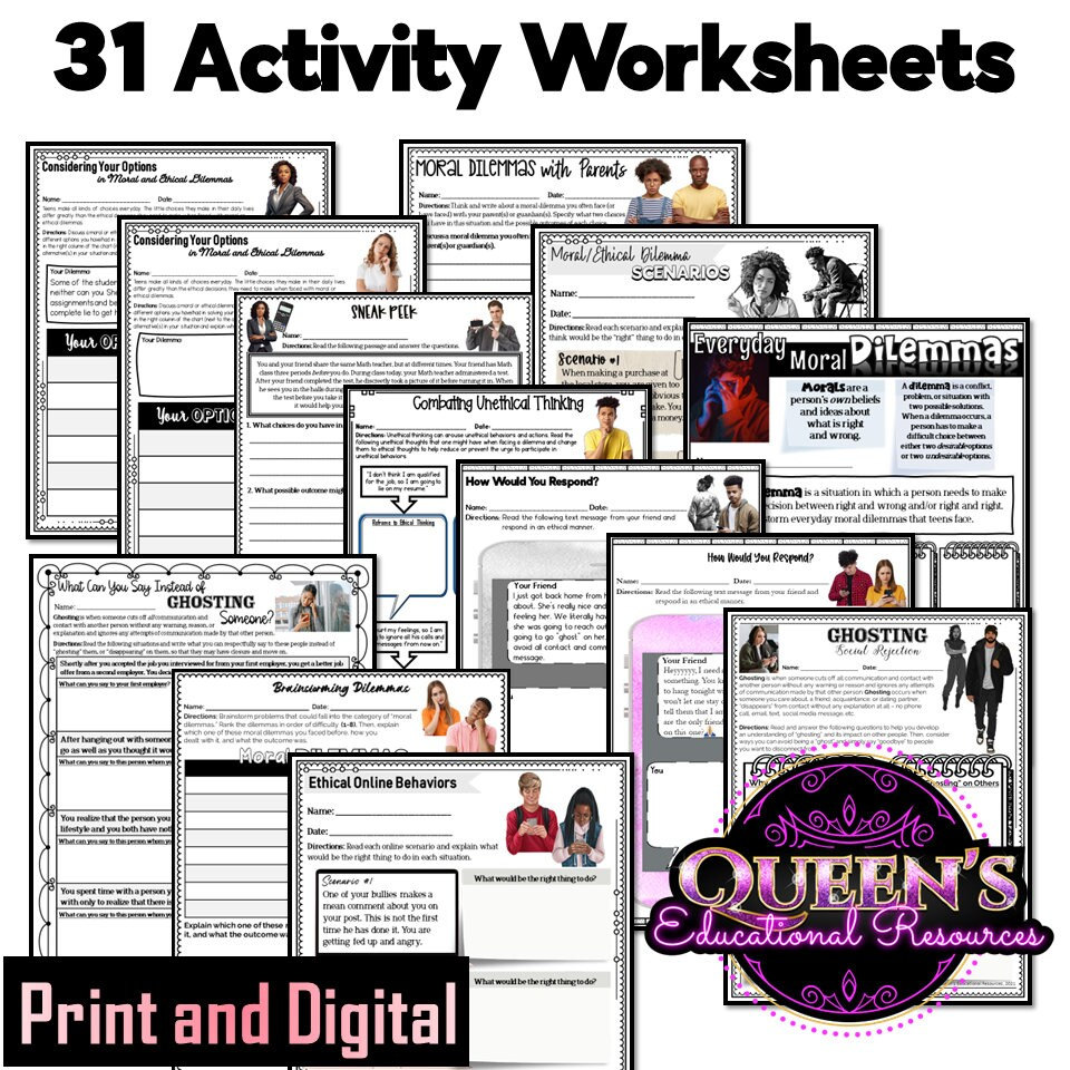 Moral Activities Ethical Activity Worksheets Personal - Etsy