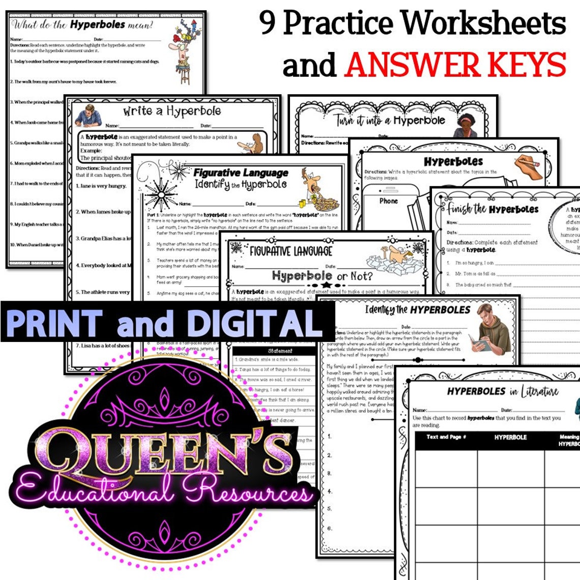 Hyperbole Activities | Hyperbole Worksheets | Figurative Language ...