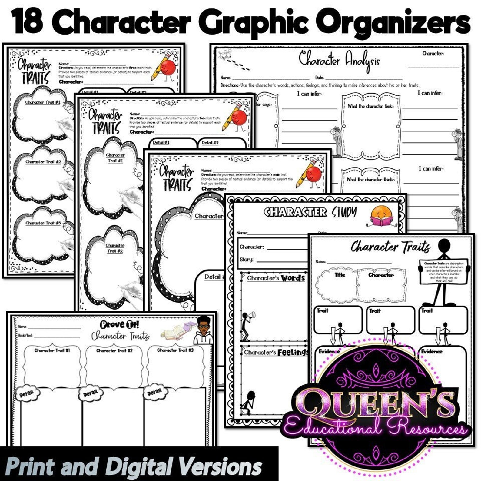 Character Analysis Graphic Organizers, Character Traits ...