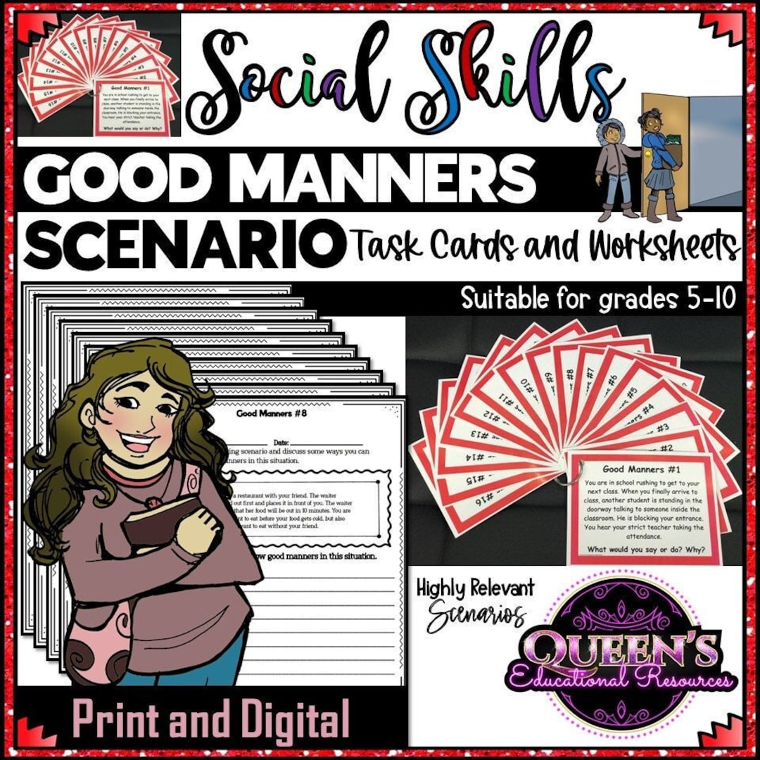 Good Manners Scenarios, Good Manners Task Cards, Mannerisms Worksheets ...