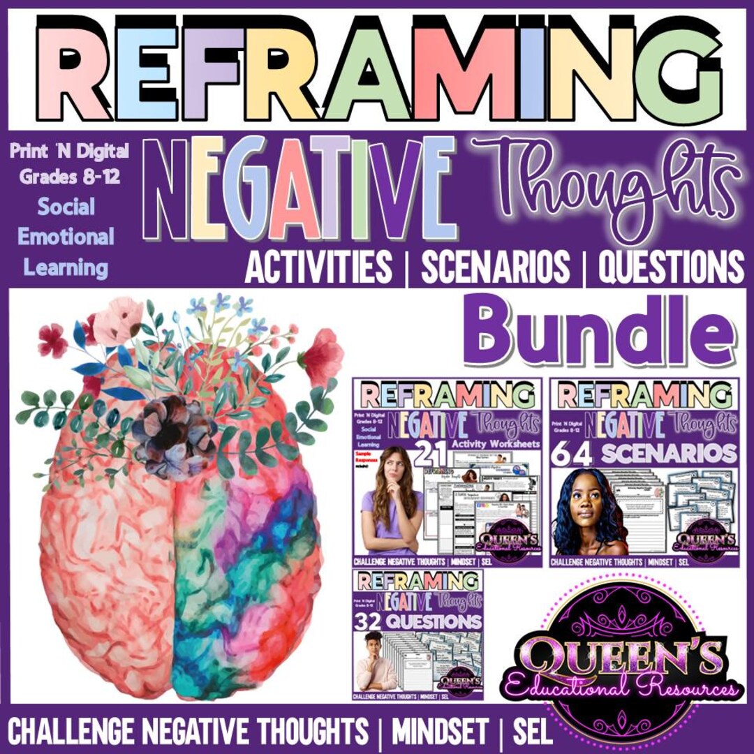 Reframing Negative Thoughts Worksheets, Scenarios, Positive ...