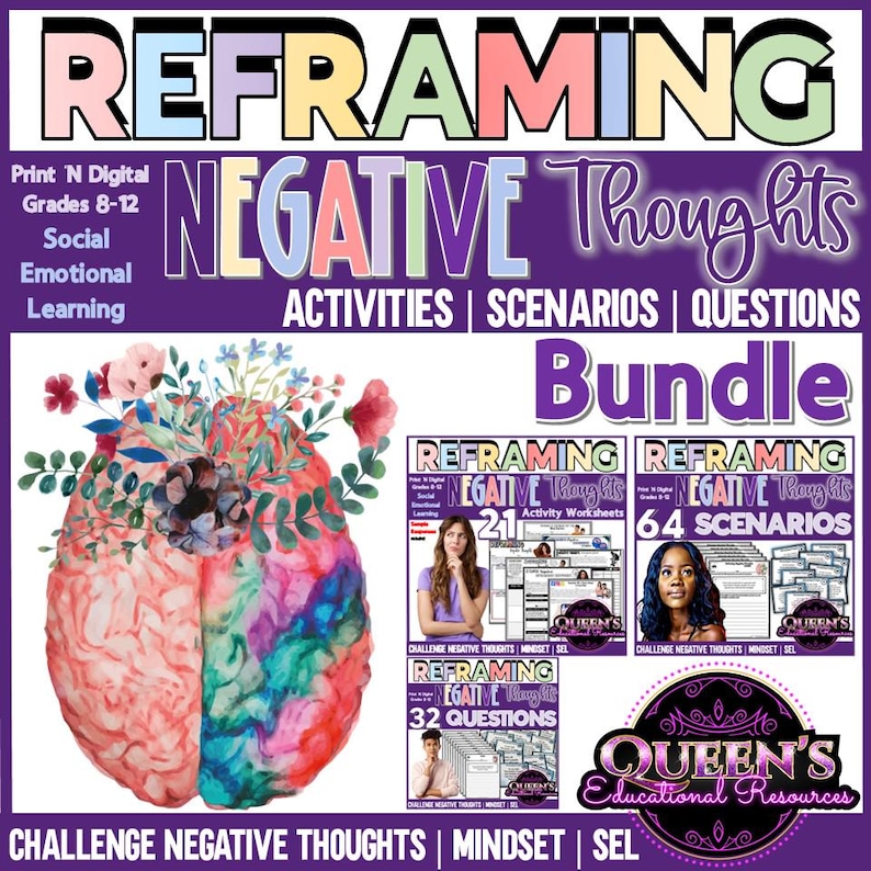 Reframing Negative Thoughts Worksheets, Scenarios, Positive ...