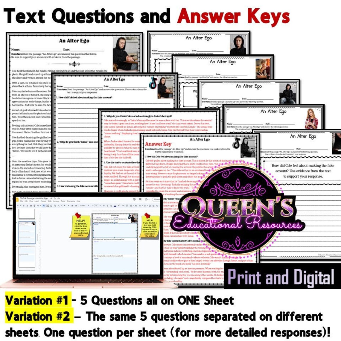 Tik Tok Reading Passage and Activity Worksheets, Betrayal, Teen ...