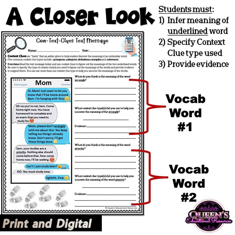 Context Clues Text Messaging Worksheets, Practice Worksheets ...