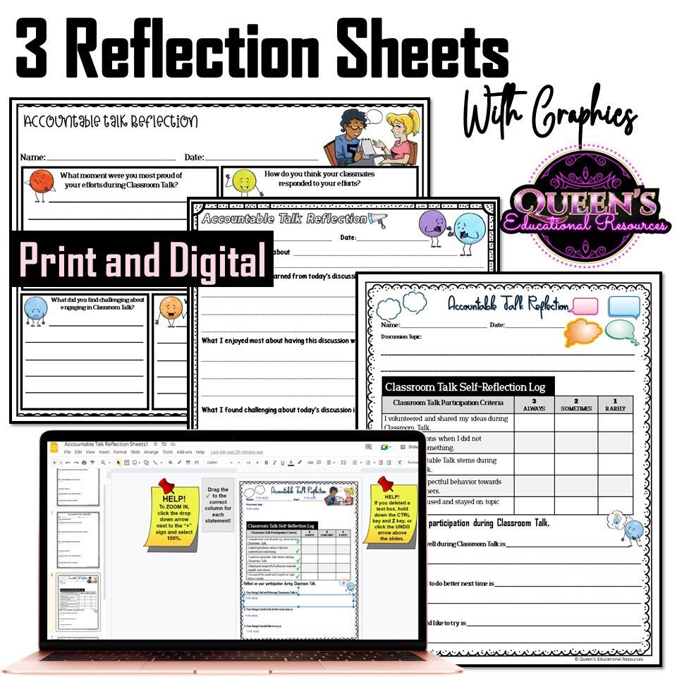 Accountable Talk Reflection Sheets, Reflection Worksheets, Discussion ...