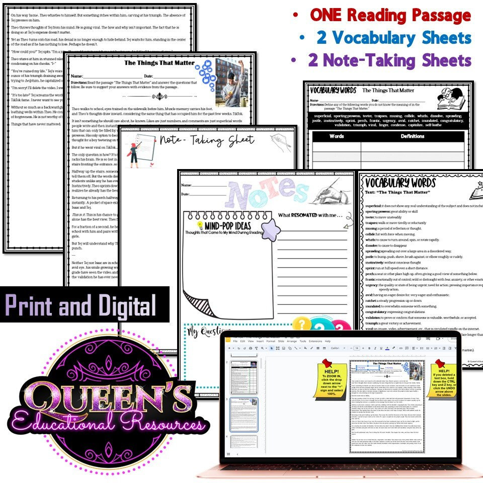 Tik Tok Reading Passage and Activity Worksheets, Homeschool, Printables ...