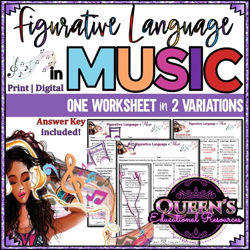 Figurative Language in Music Worksheet | Figurative Language Activities ...
