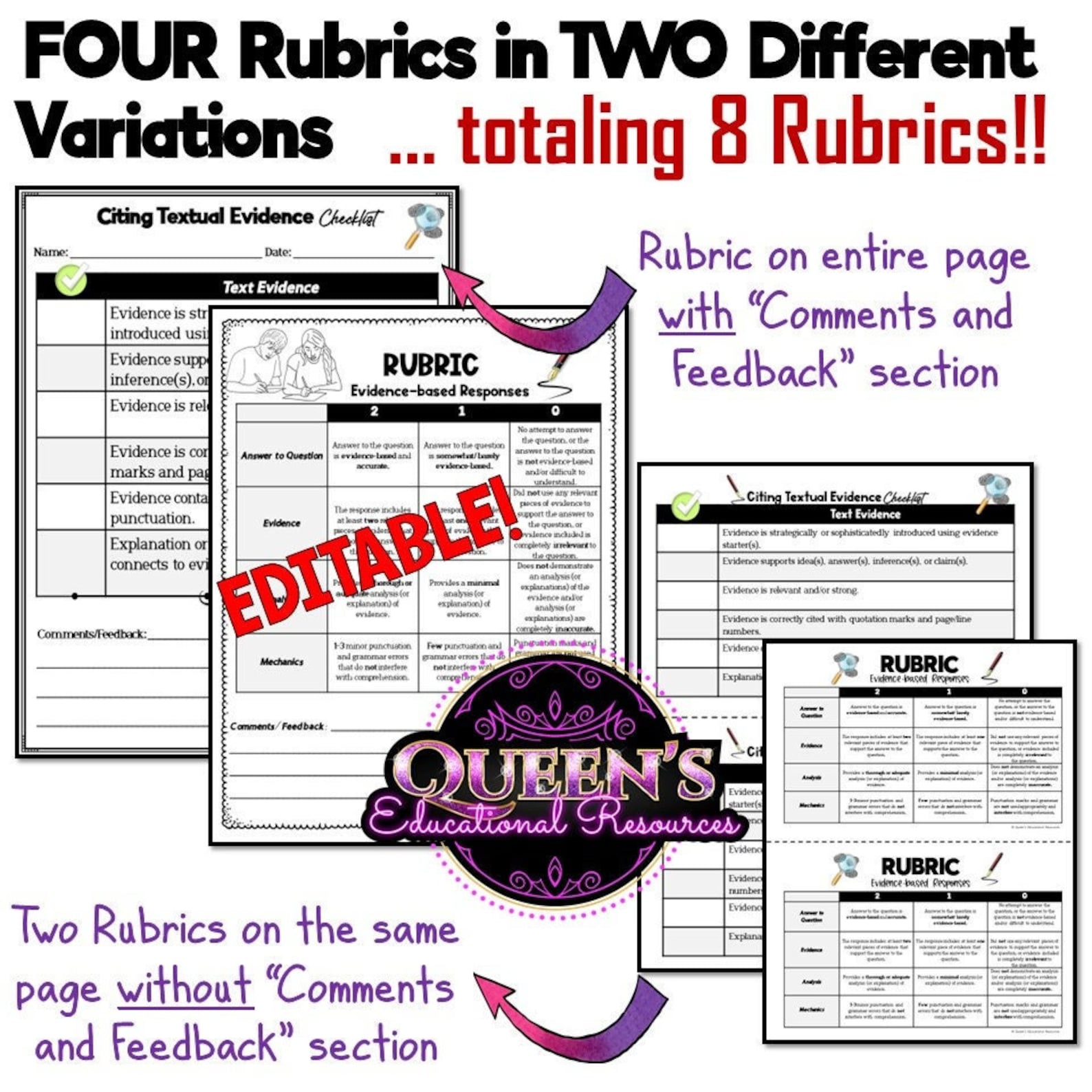 Citing Evidence Rubrics, Evidence Graphic Organizers, Homeschool ...