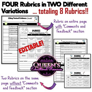 Citing Evidence Rubrics, Evidence Graphic Organizers, Homeschool ...