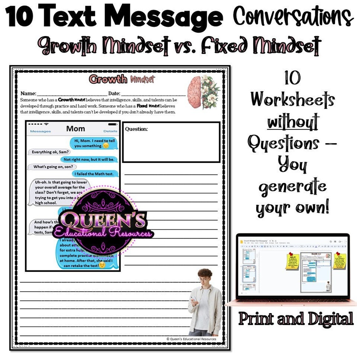Growth Mindset Vs Fixed Mindset Text Messaging Worksheets | Growth ...