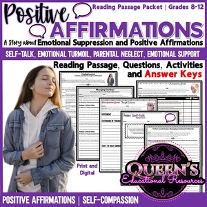 Reading Passage, Self-talk Activities, Positive Affirmations Scenarios ...