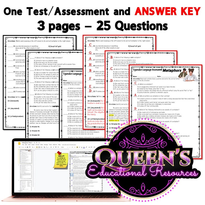 Metaphors Test | Figurative Language Test | Metaphors Assessment ...