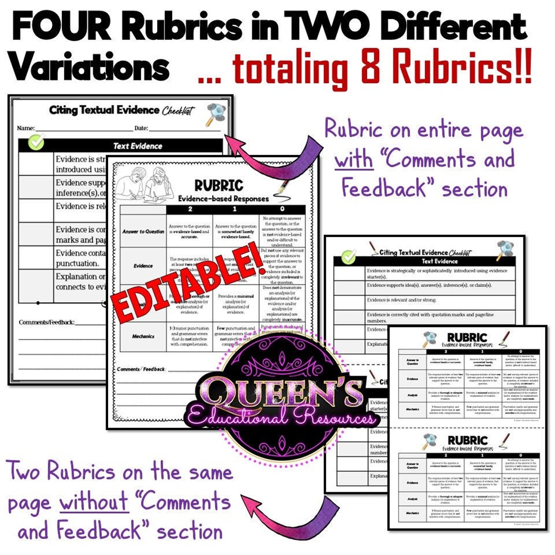 Citing Evidence Rubrics, Evidence, Assessment Rubrics, Homeschool ...