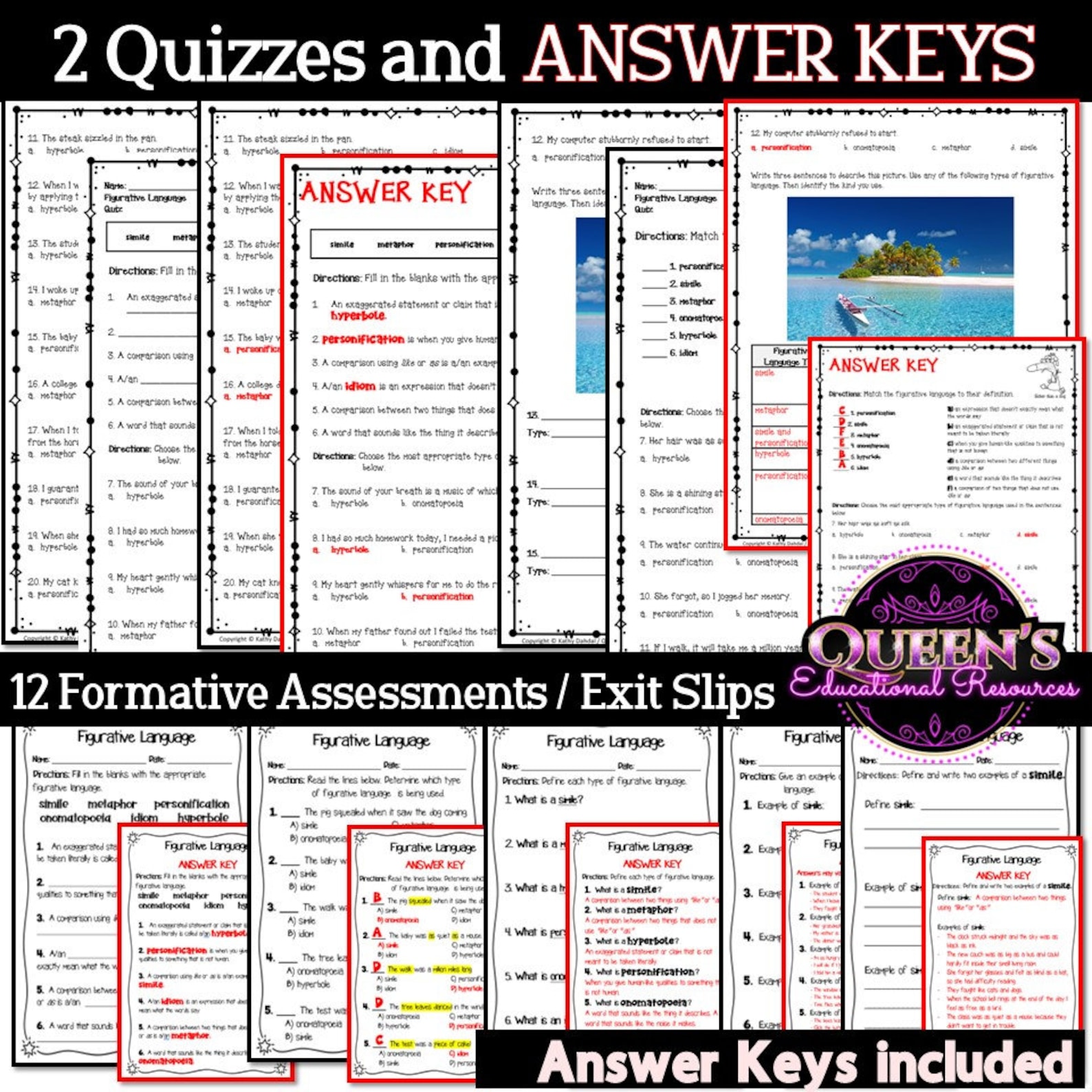 Figurative Language Assessment Worksheets | Assessments | Reading ...