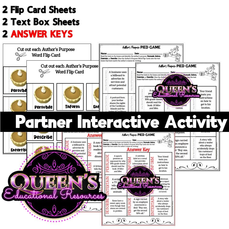 Author's Purpose Interactive Activity | Reading Comprehension | PIED ...